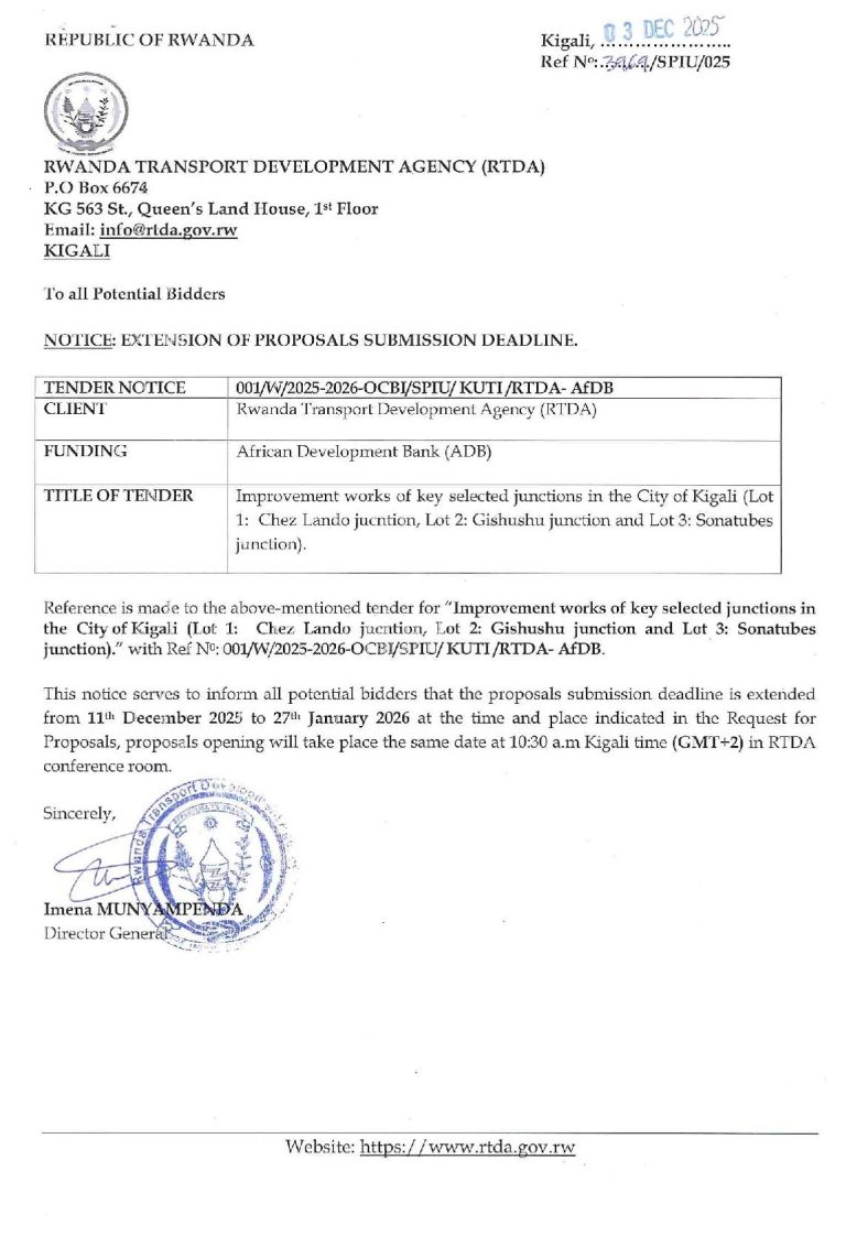 Rwanda Transport Development Agency (RTDA: Specification Procurement ...